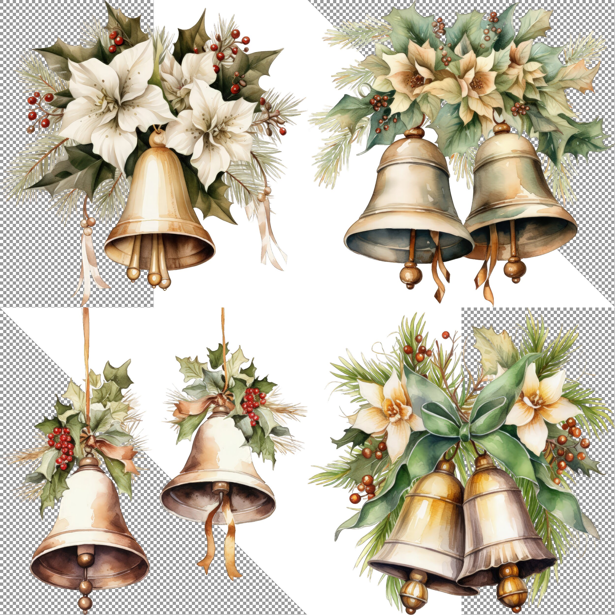 Christmas Bells in Muted Colors Watercolor Illustration, Background for ...
