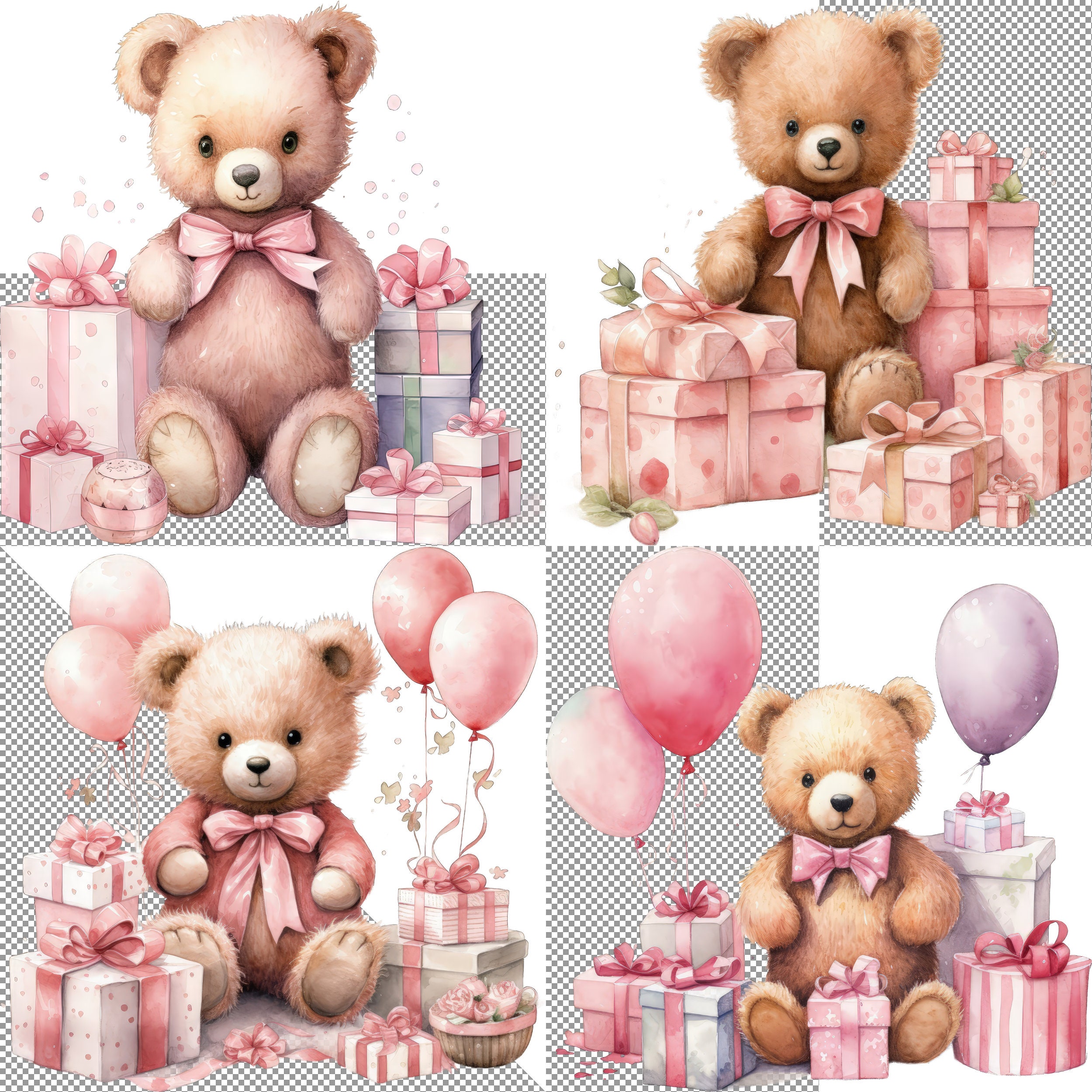 Pink Teddy Bear in Costume Watercolor Clipart Wall Art for - Etsy