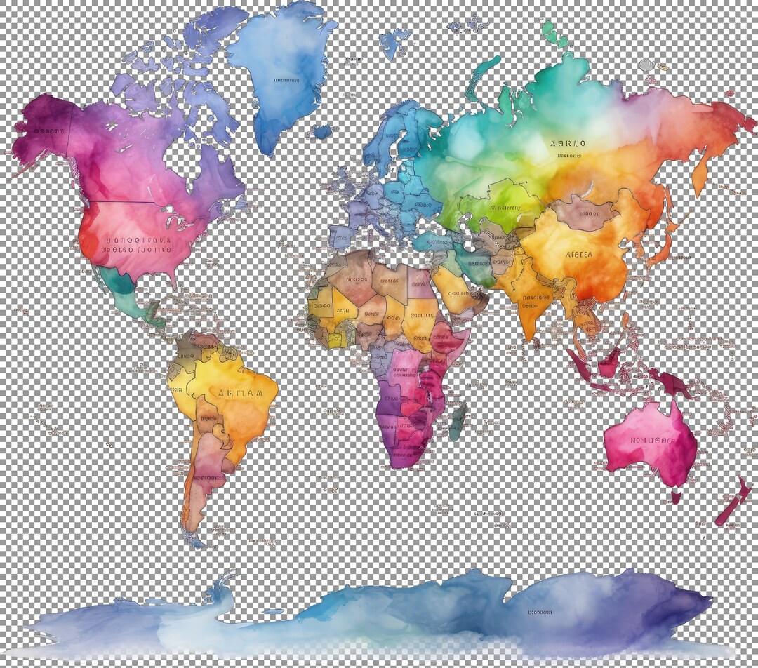 World Map Clipart, Major Landmarks Watercolor Illustration, Clipart for ...