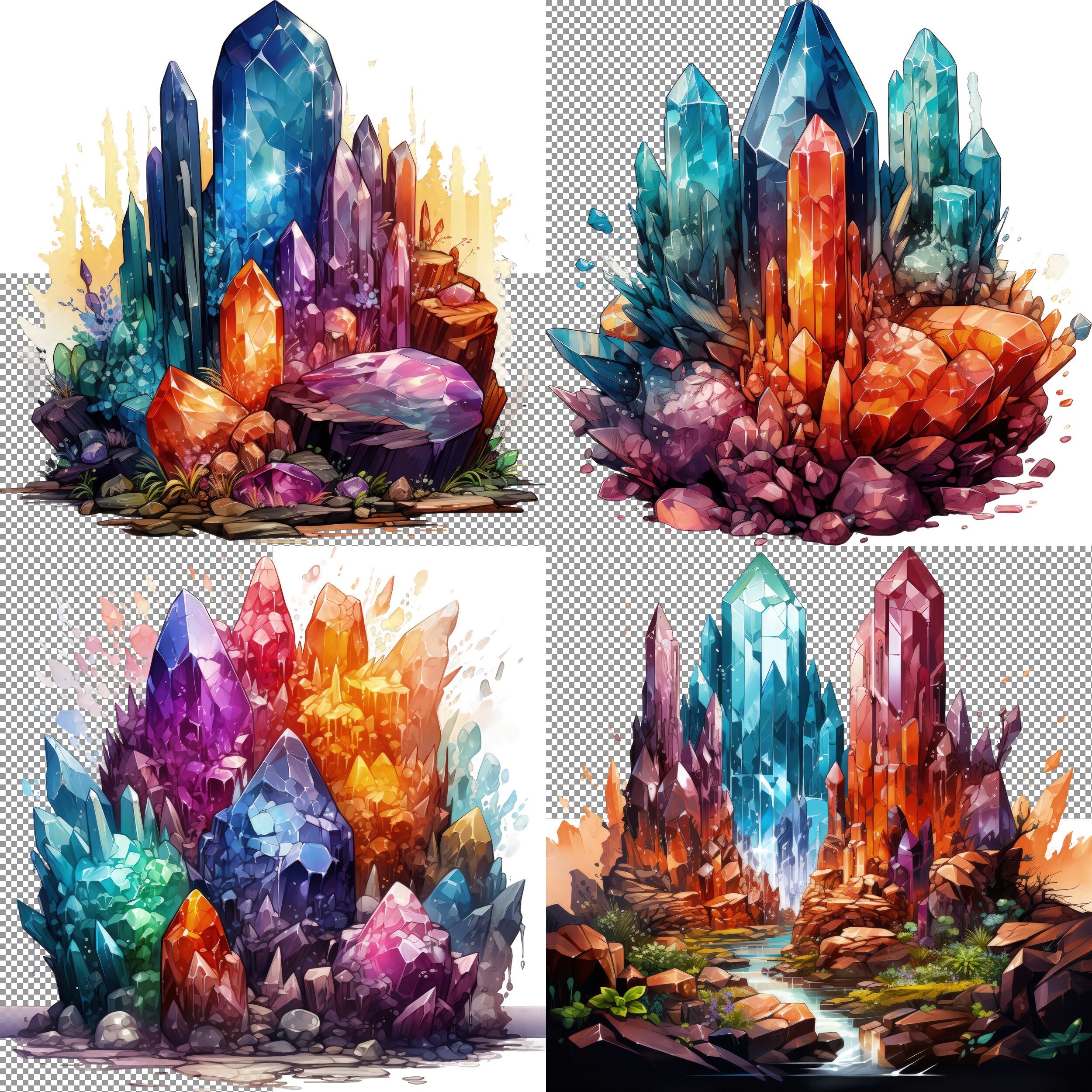 Crystal Cavern Creatures Clipart, Crystal Cluster Clipart Set ...