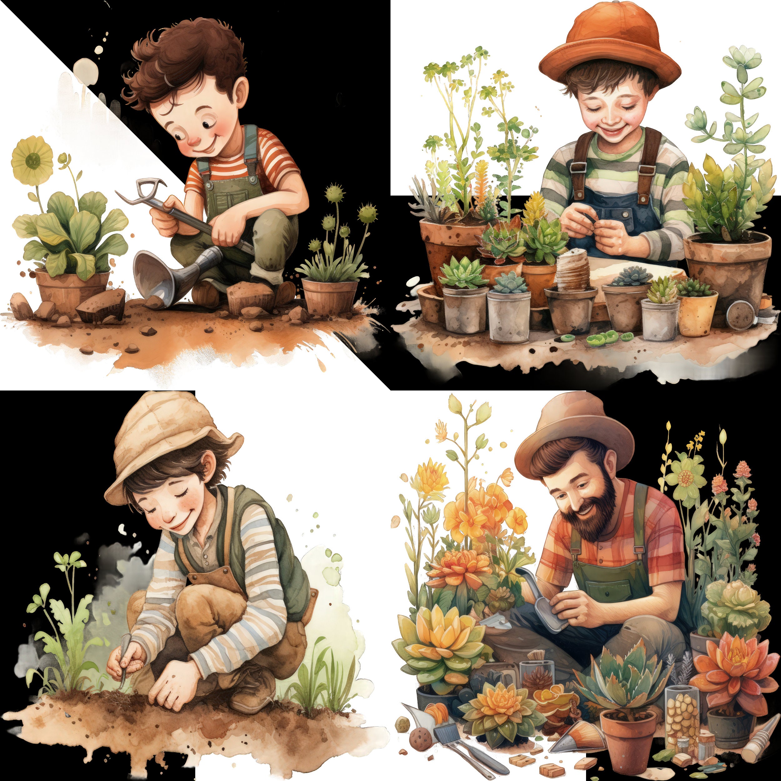 Cheerful Gardener Clipart, Planting Seeds Clipart, Garden-themed Clip ...