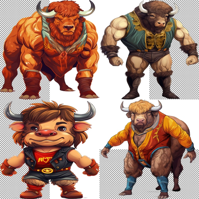 Circus Strongman Bison Clipart, Mighty Muscled Bison Clipart Collection ...