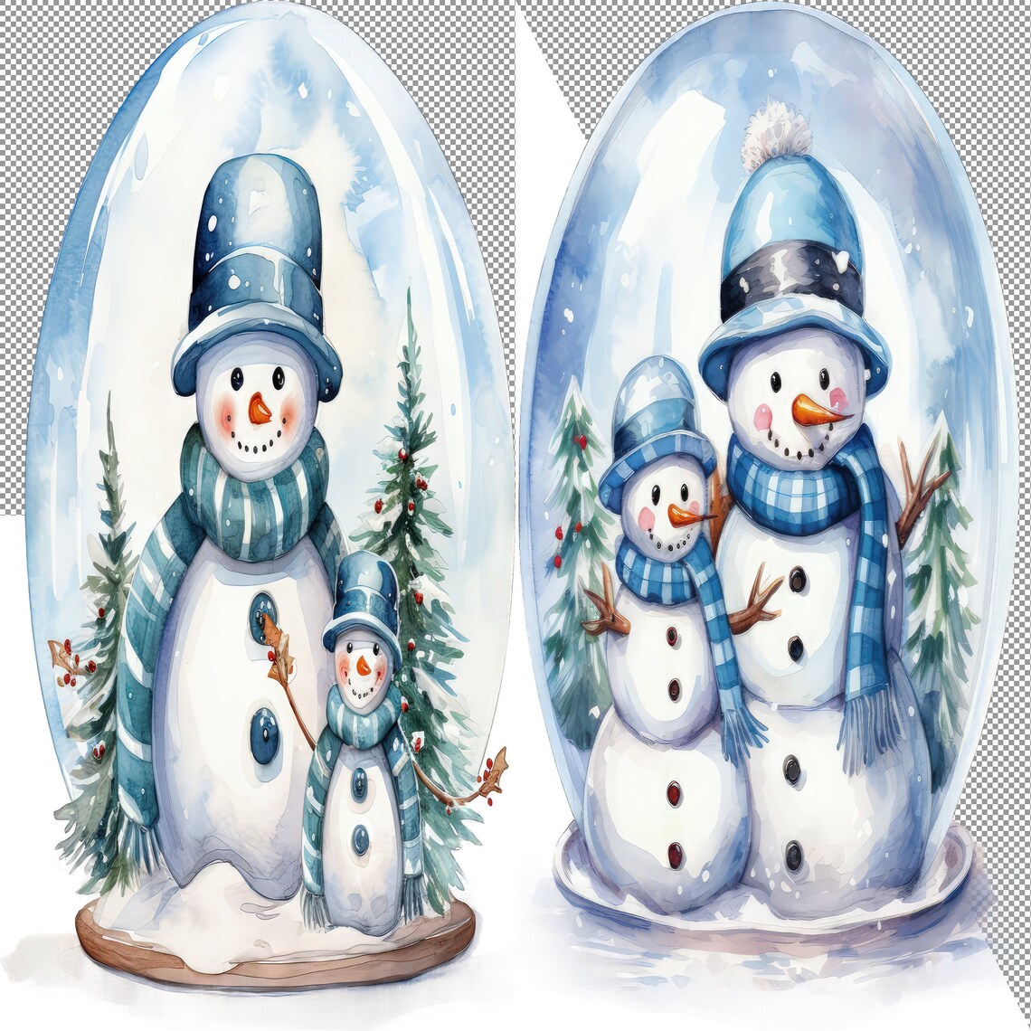 Christmas Snowman Family Clipart, Snowman Illustrations With a ...