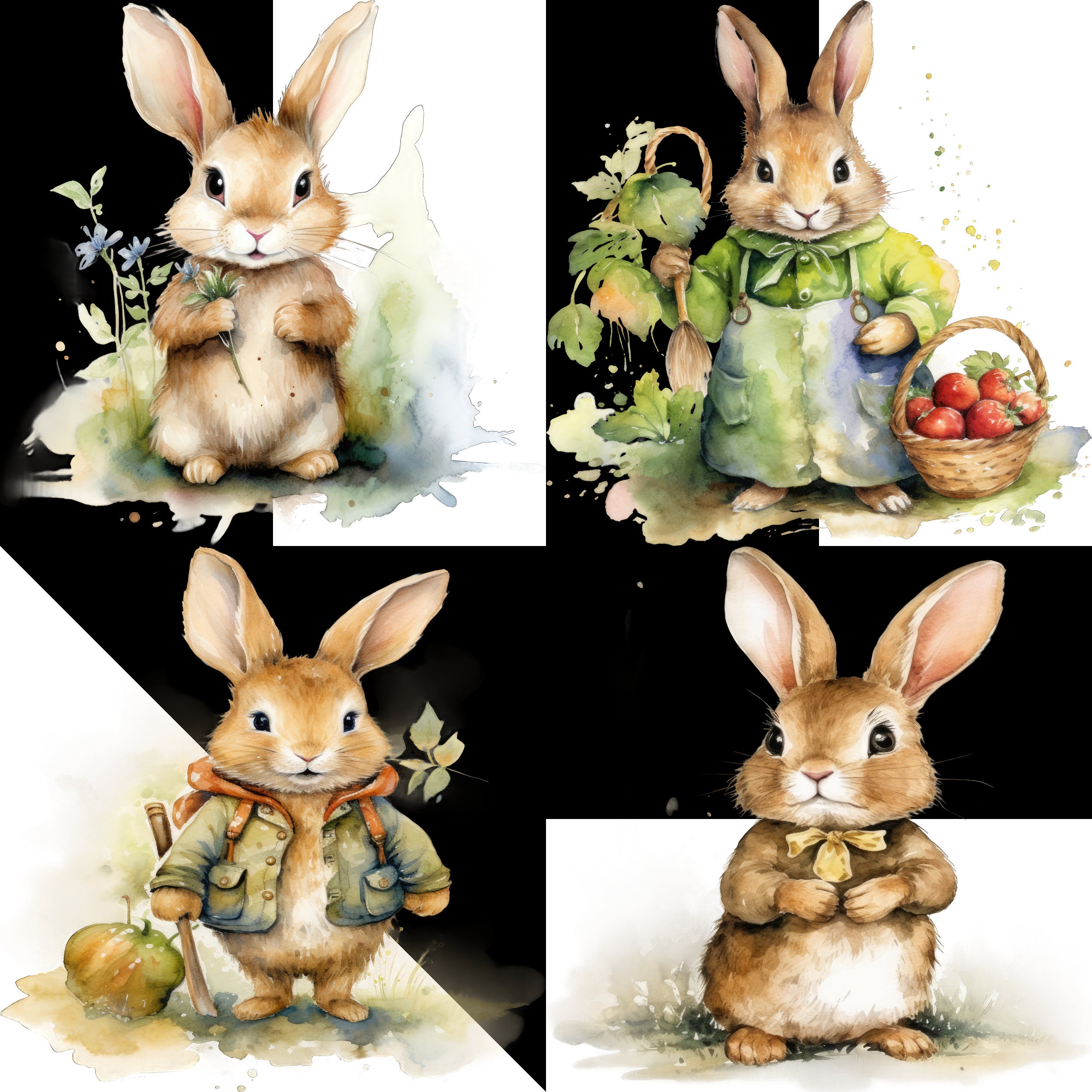 Beatrix Potter Style Thoughtful Rabbit PNG Clipart,vintage Bunny ...
