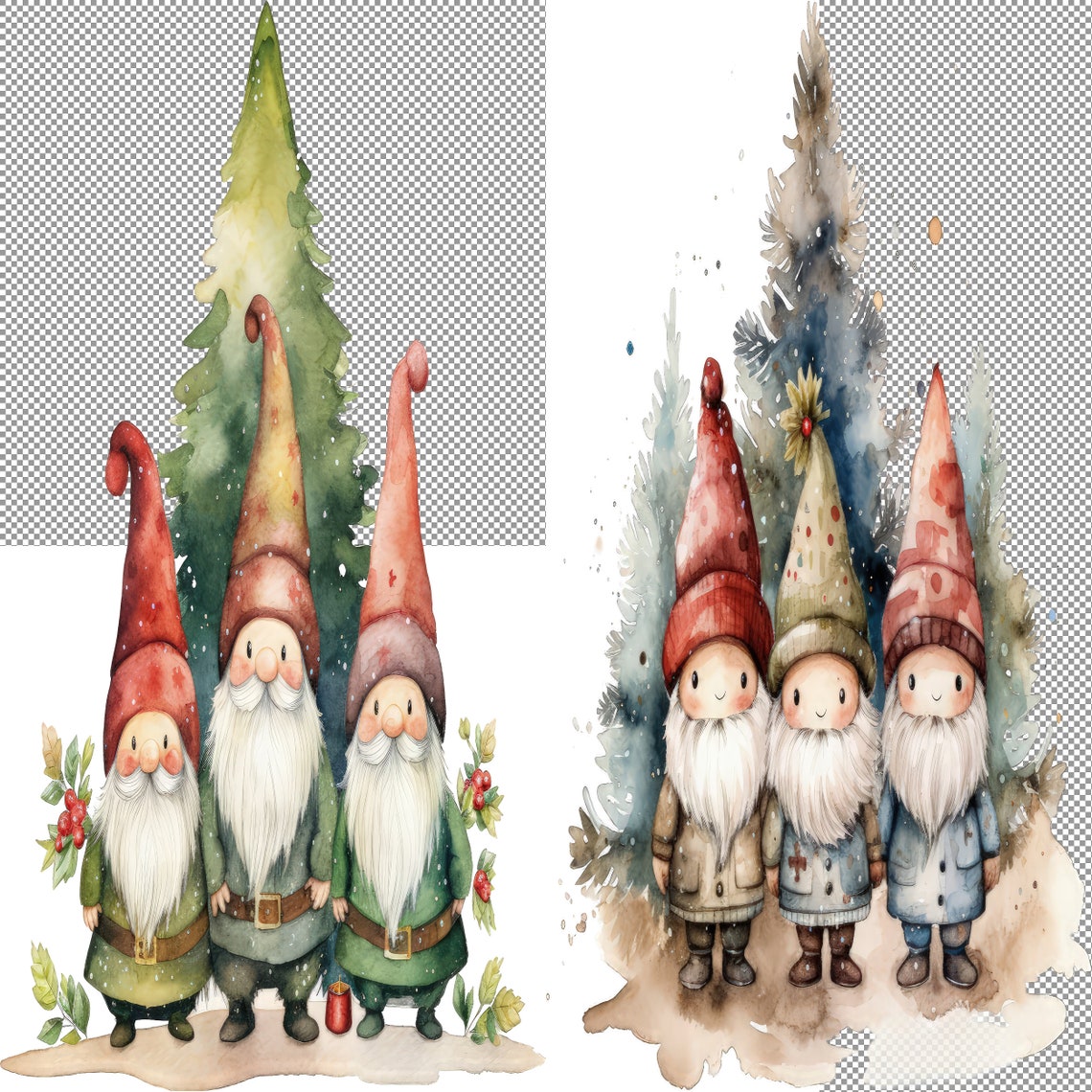 Gnomes Clipart Christmas Tree Clipart Gnomes Celebrating by - Etsy