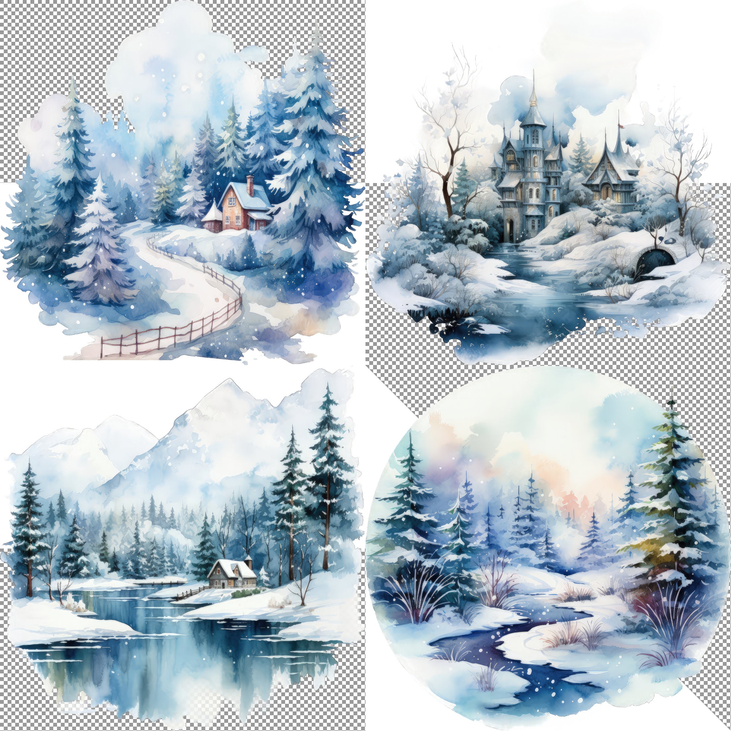 Winter Wonderland Watercolor Clipart, Wall Art for Kids Digital, Print ...