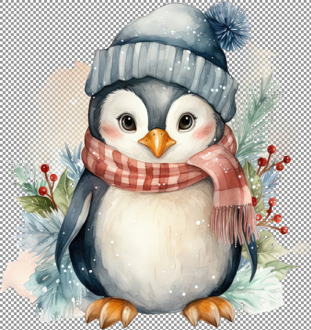 Christmas Penguin Clipart, Winter Wonderland Penguin Graphics, Snowy ...