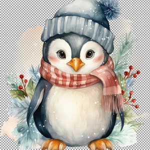 Christmas Penguin Clipart, Winter Wonderland Penguin Graphics, Snowy ...