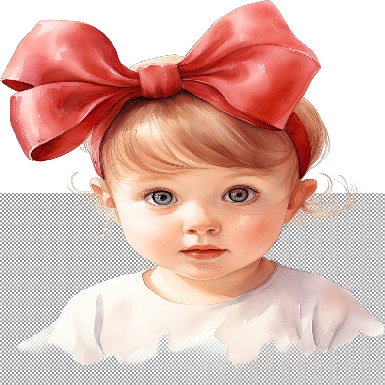 Red Baby Ribbon Clipart, Pastel Watercolor Red Baby Ribbon, Wall Art ...