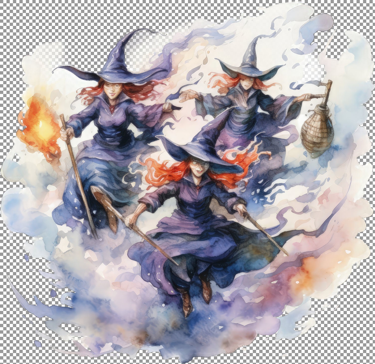Magical Race of Witches and Wizards Watercolor Clipart, Design for ...