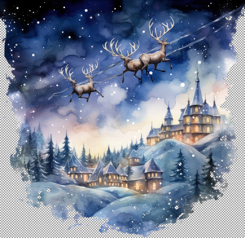 Reindeer Flight Clipart, Christmas Reindeer Clipart Set: Flying ...