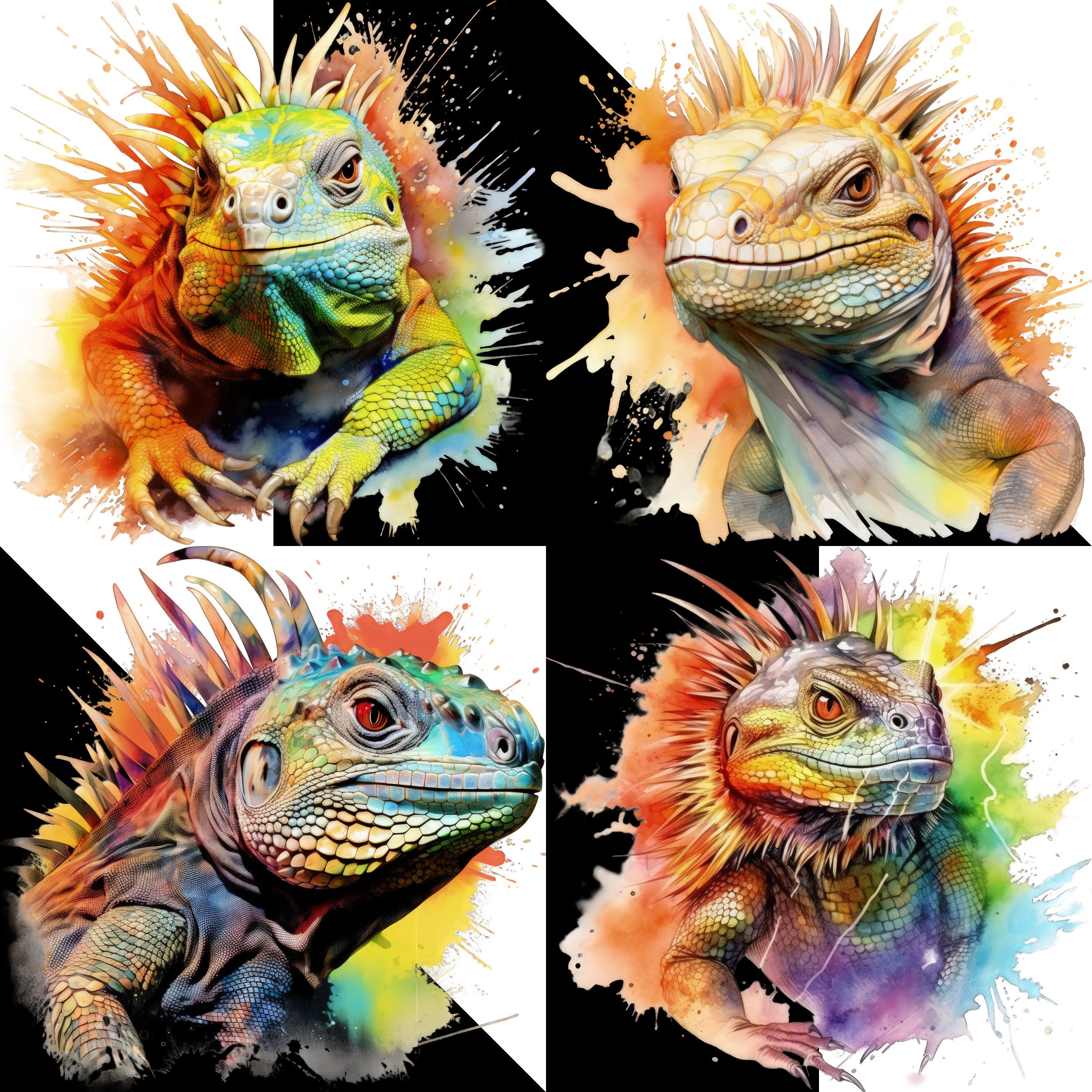 Iguana Lightning Clipart, Luminous Reptile Iguana Lightning Clipartstriking Decor,electric ...