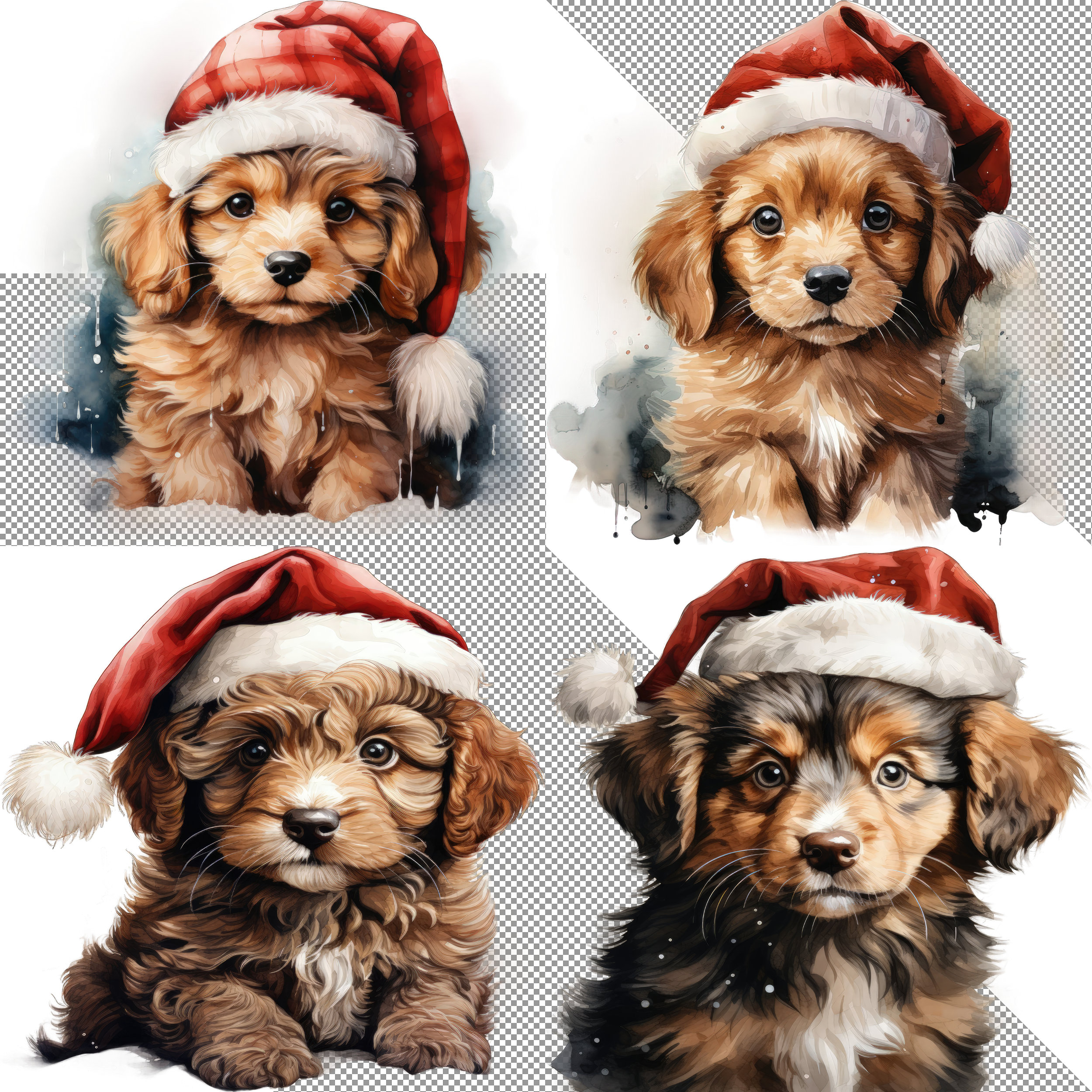 Christmas Puppy Watercolor Clipart, Art for Desk, Art for Kids Rooms ...