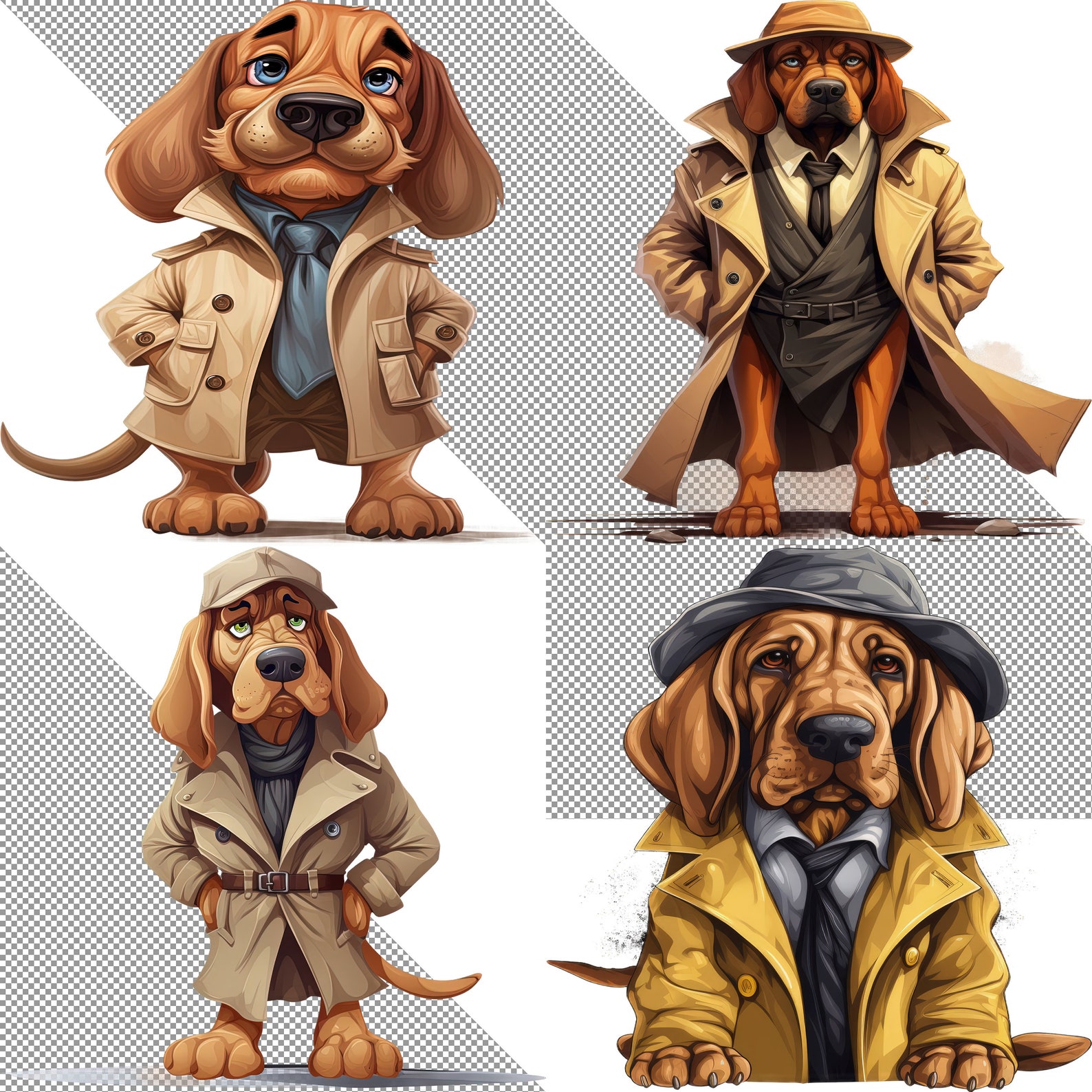 Dog Clipart Set , Detective Hound Illustrations , Mystery Dog ...