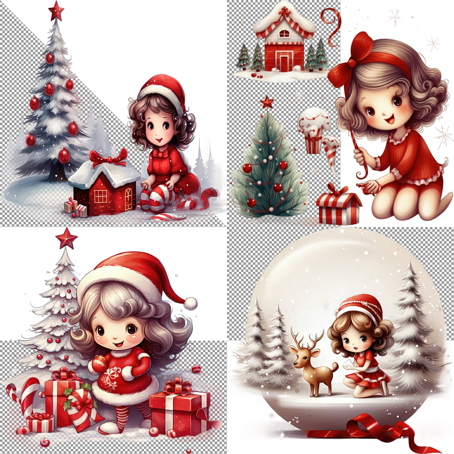 Red Christmas Girl Clipart, Classic Christmas Clipart, Picture for ...