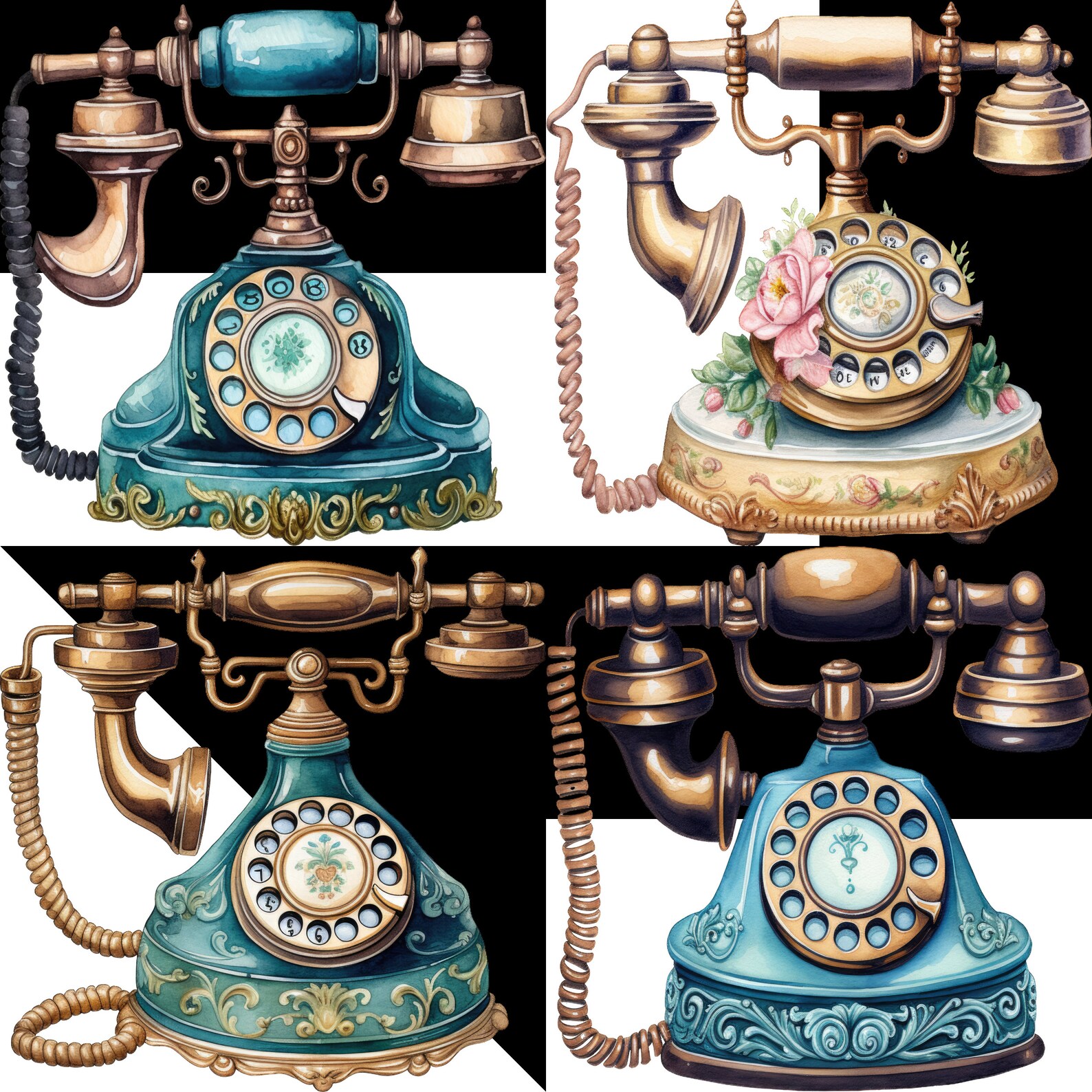 Victorian Telephone Whimsical Watercolour Clipart, Whimsical ...