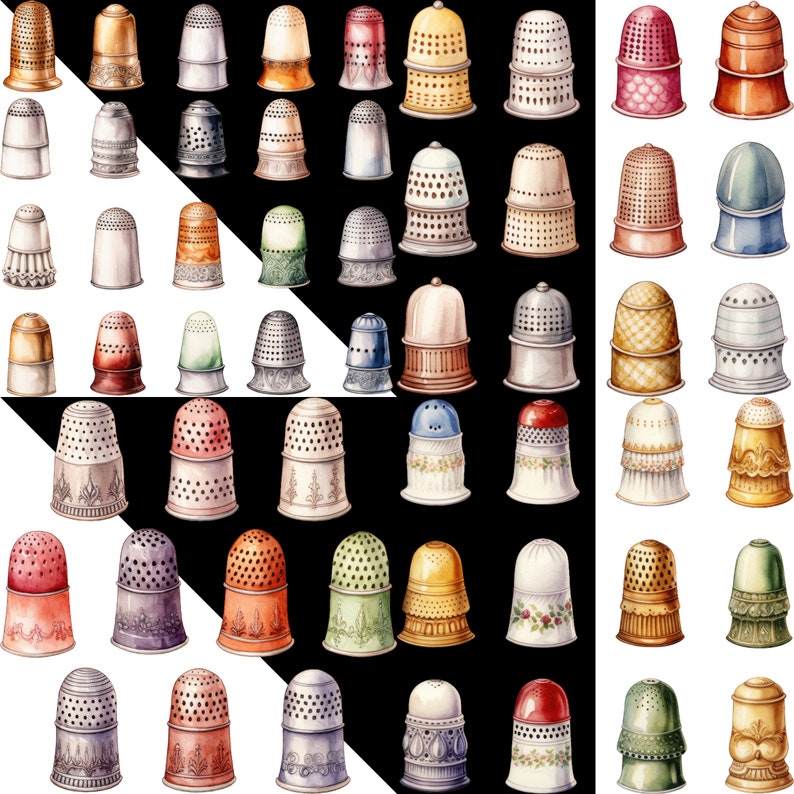 Vantage Thimbles Watercolor PNG Clipart,vintage Sewing Illustrations ...