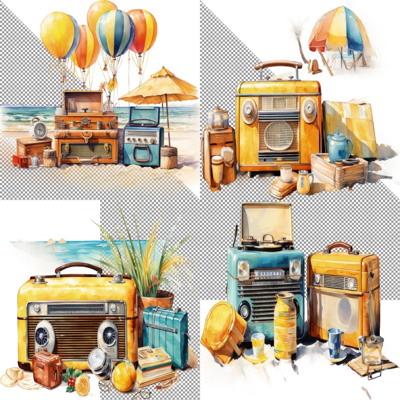 Beachside Radio Days Clipart, Radio Boombox, Retro Music Clipart ...