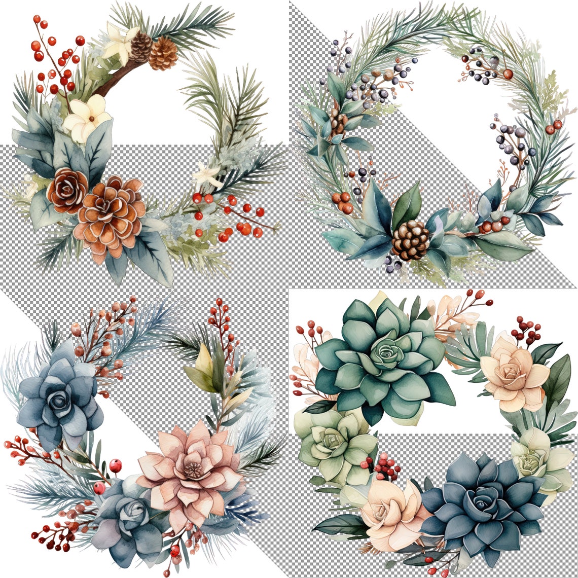 Christmas Wreath Clipart, Winter Wonderland Wreath Illustrations ...