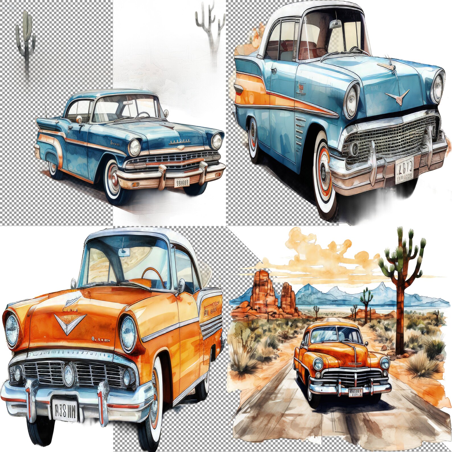 Route 66 Road Trip Clipart, Vintage Route 66 Car Clipart Collection ...