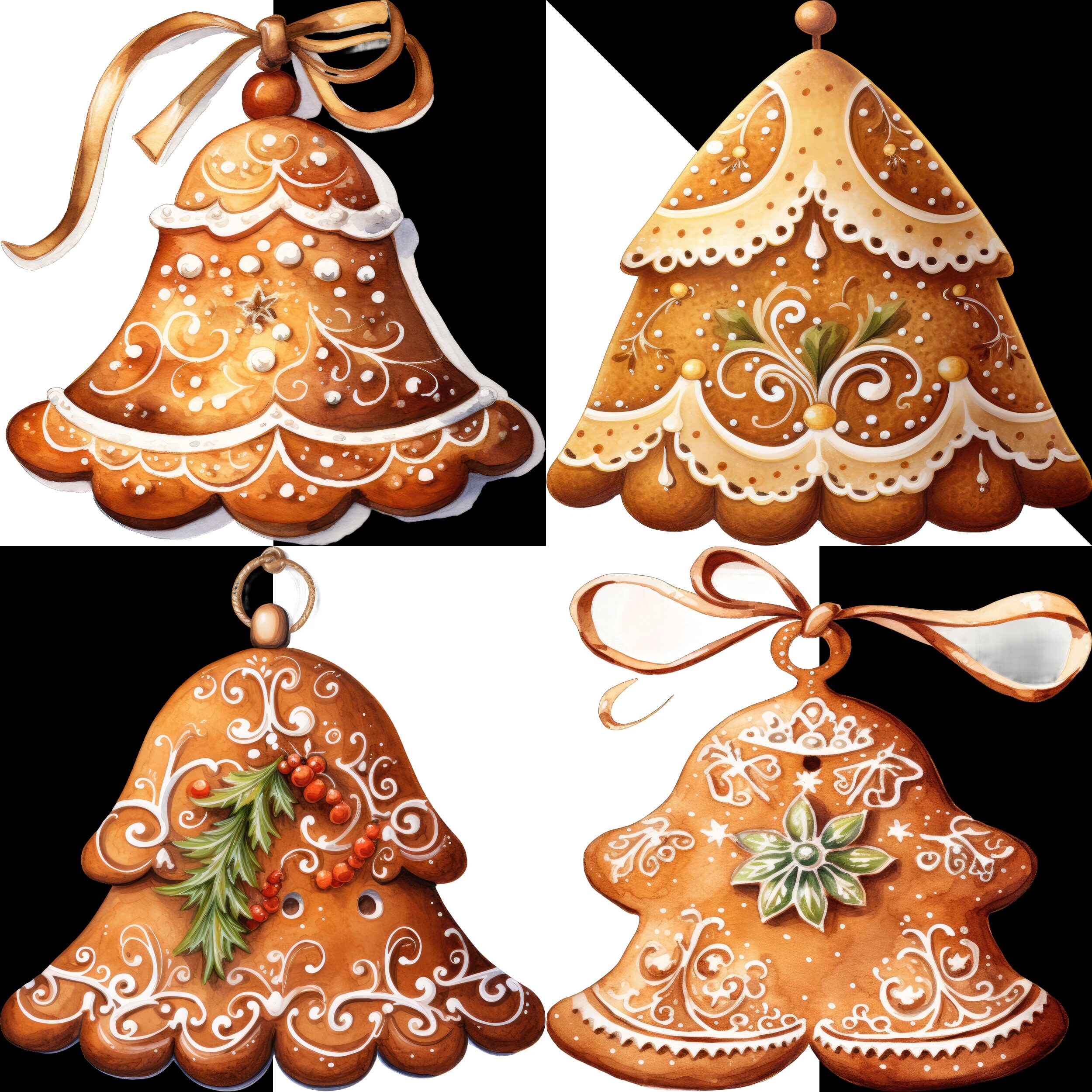 Watercolor Bell Shaped Gingerbread Cookie PNG Clipart,gingerbread Bell ...