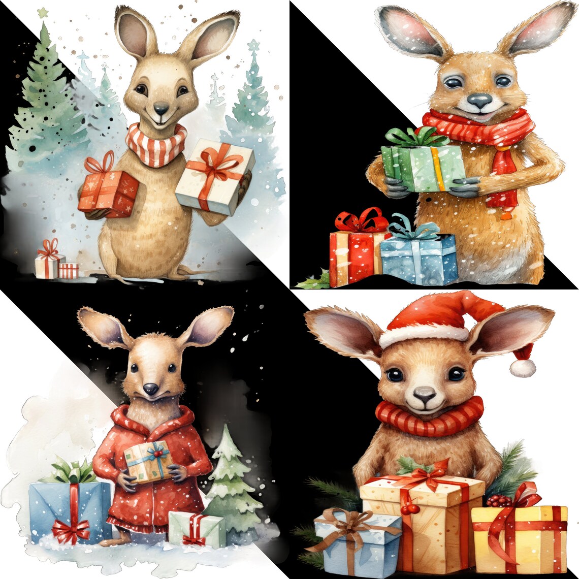 Christmas Festive Kangaroo PNG Clipart, Cute Kangaroo Christmas Art ...