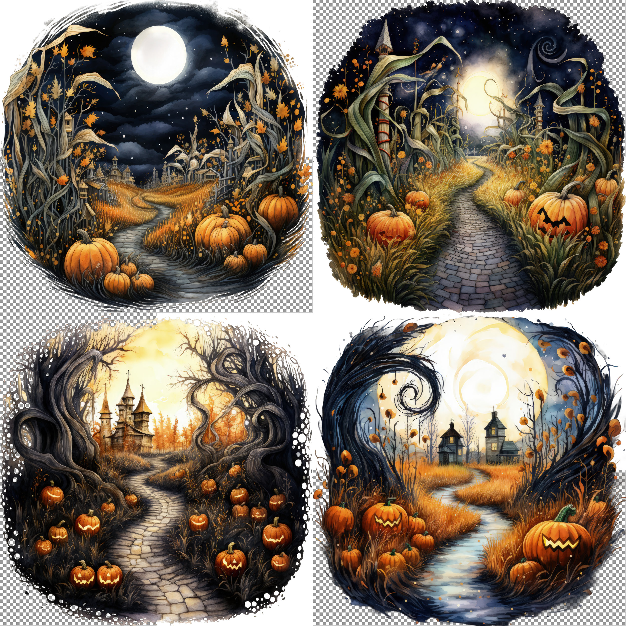 Corn Maze Halloween Clipart, Watercolor Creepy Crawly Pathway, Spooky ...