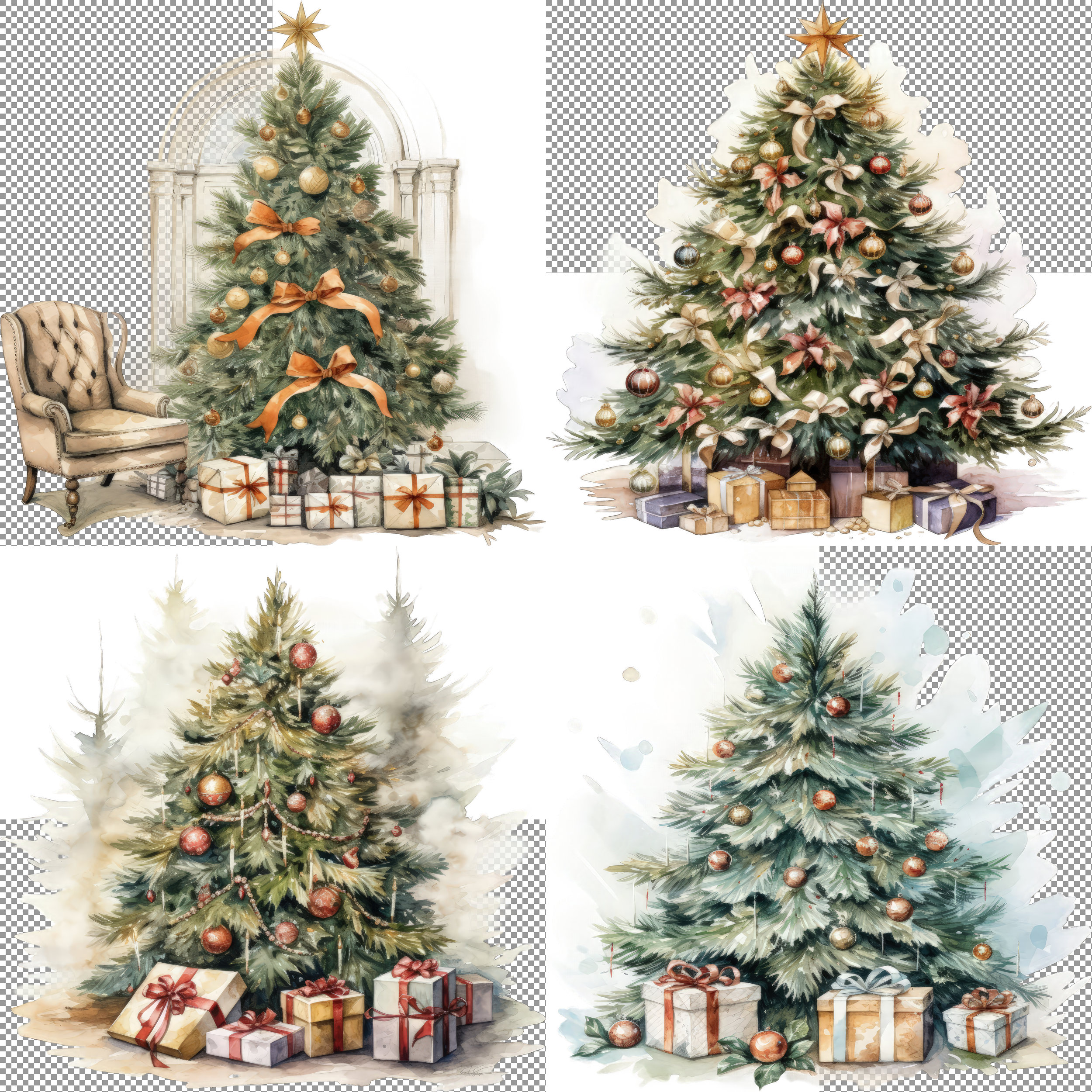 Decorated Christmas Tree Clipart, Watercolor Winter Clipart,decorated ...