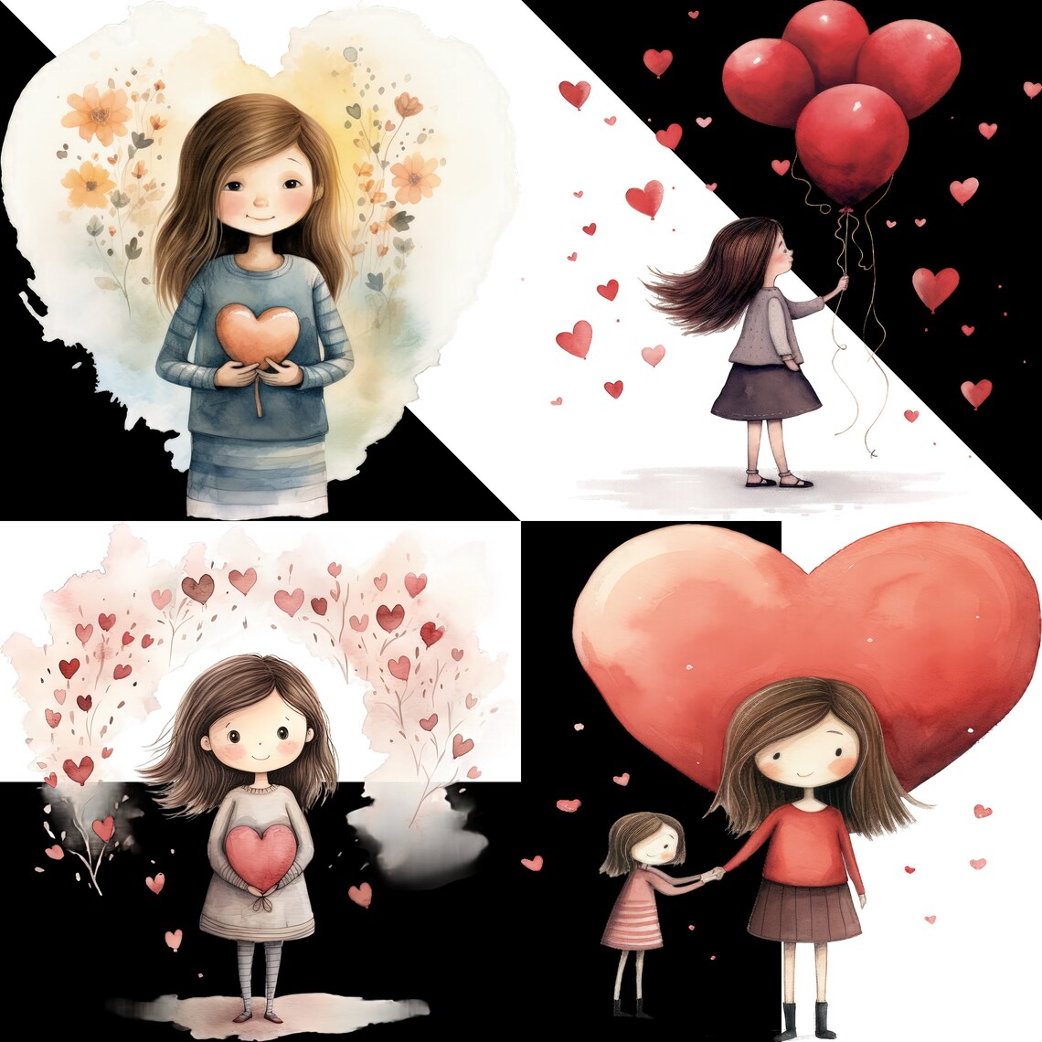 Devoted Daughter PNG, Loving Family Illustration, Digital Download ...