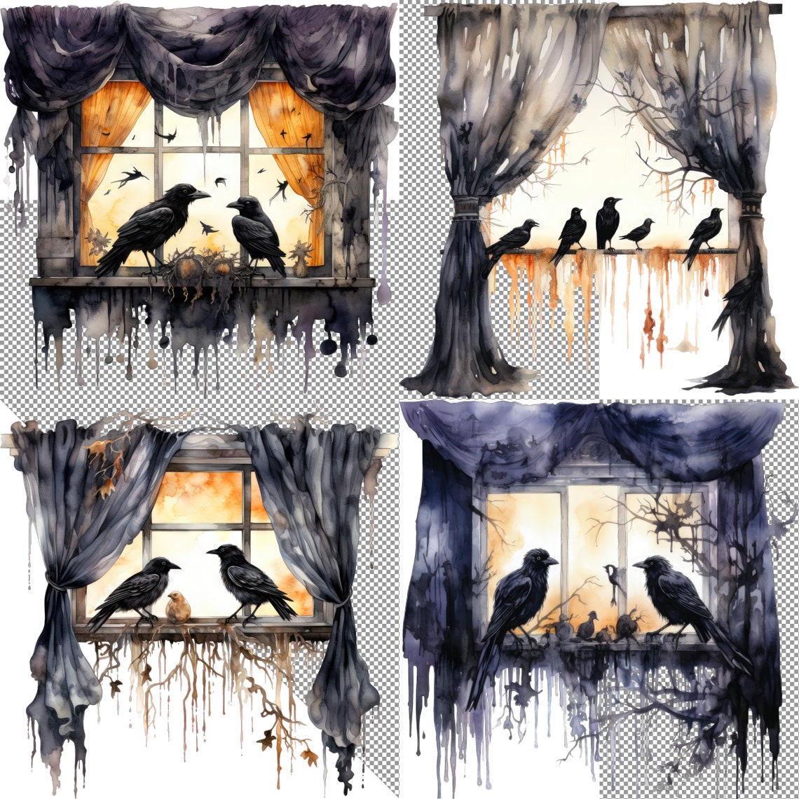 Halloween Window Clipart, Spooky Halloween Clipart Set, Window Decor ...