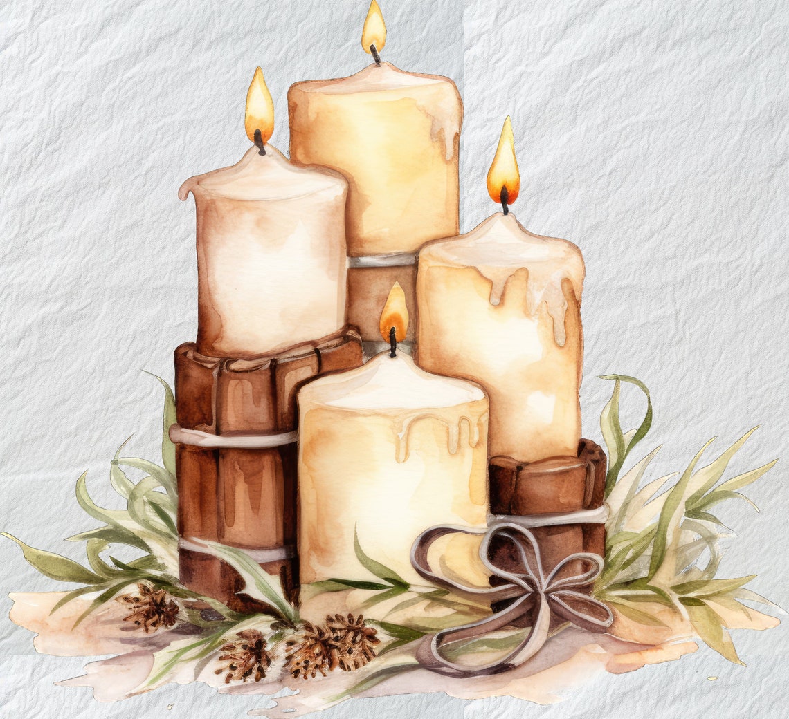 Vantage Tallow Candles Watercolor PNG Clipart, Vintage Candle Clipart ...