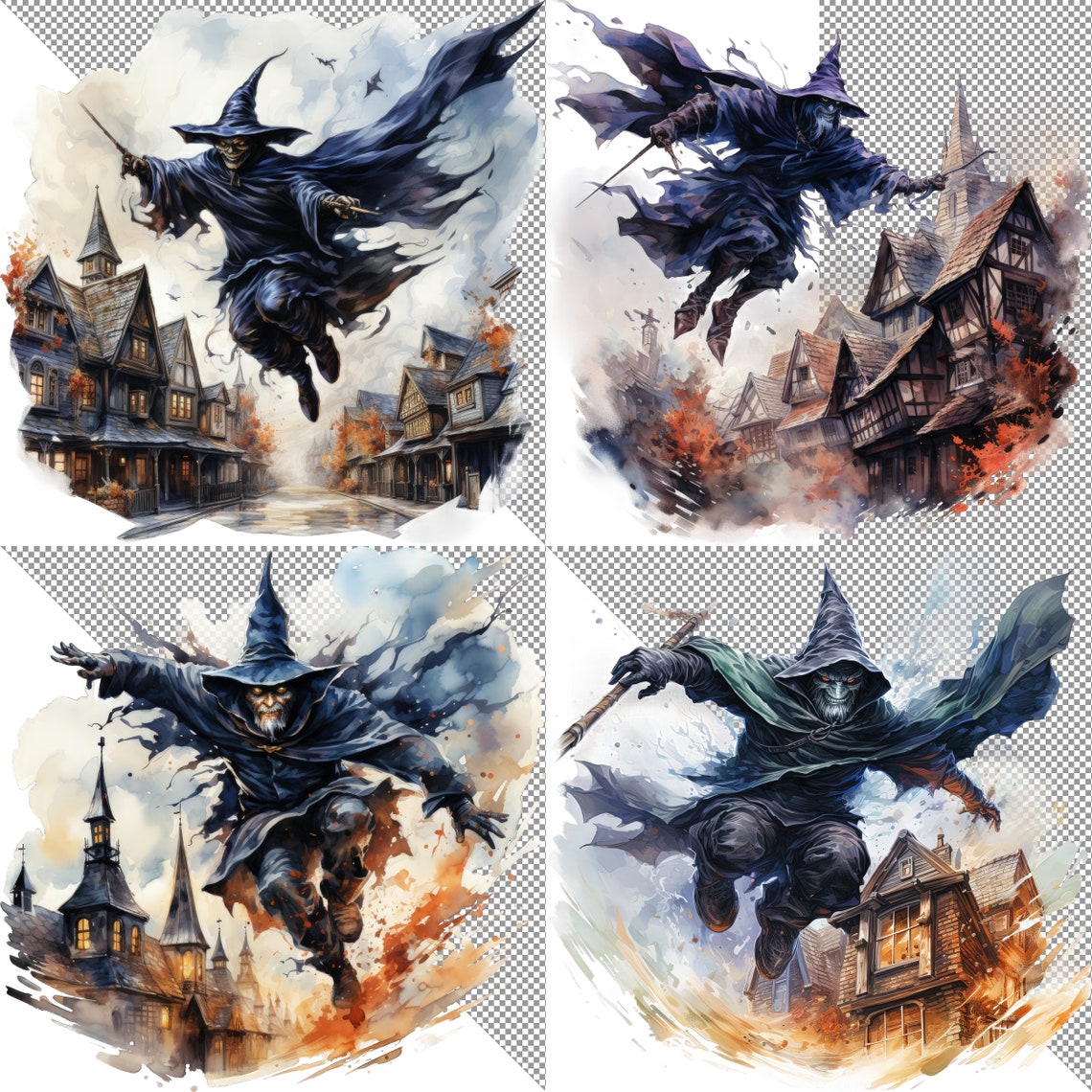 City Square Witch Halloween Clipart, Neon Halloween Witch Clipart ...