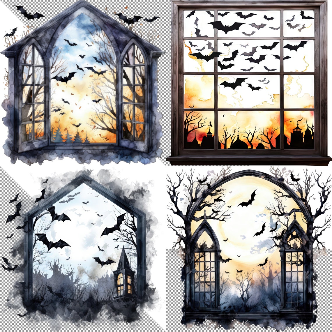 Halloween Window and Full Moon Silhouette, Wall Art for Kids Printable ...