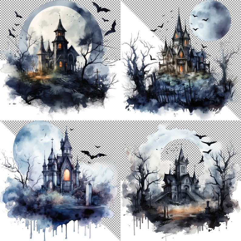 Gothic Manor Clipart, Spooky Gothic Clip Art, Dark Mansion, Ghostly ...