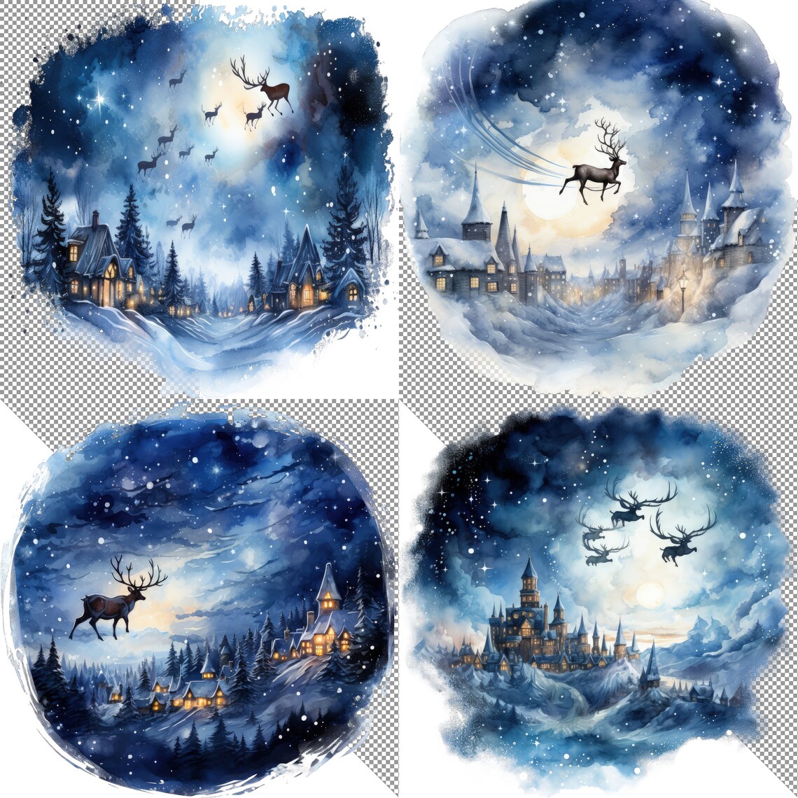 Reindeer Flight Clipart, Christmas Reindeer Clipart Set: Flying ...