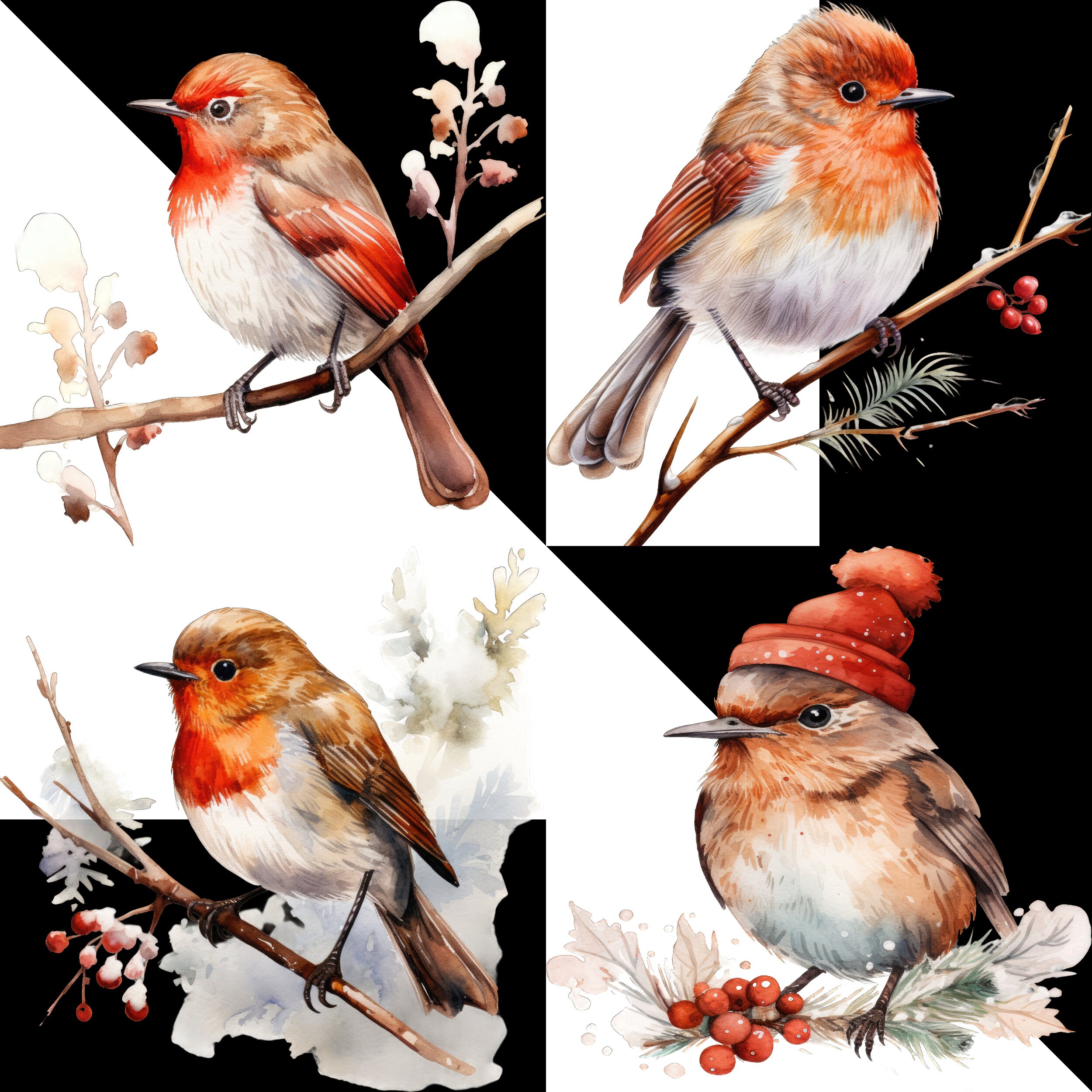 Red Wren in Winter Costume Watercolor PNG Clipart,watercolor Art,red ...