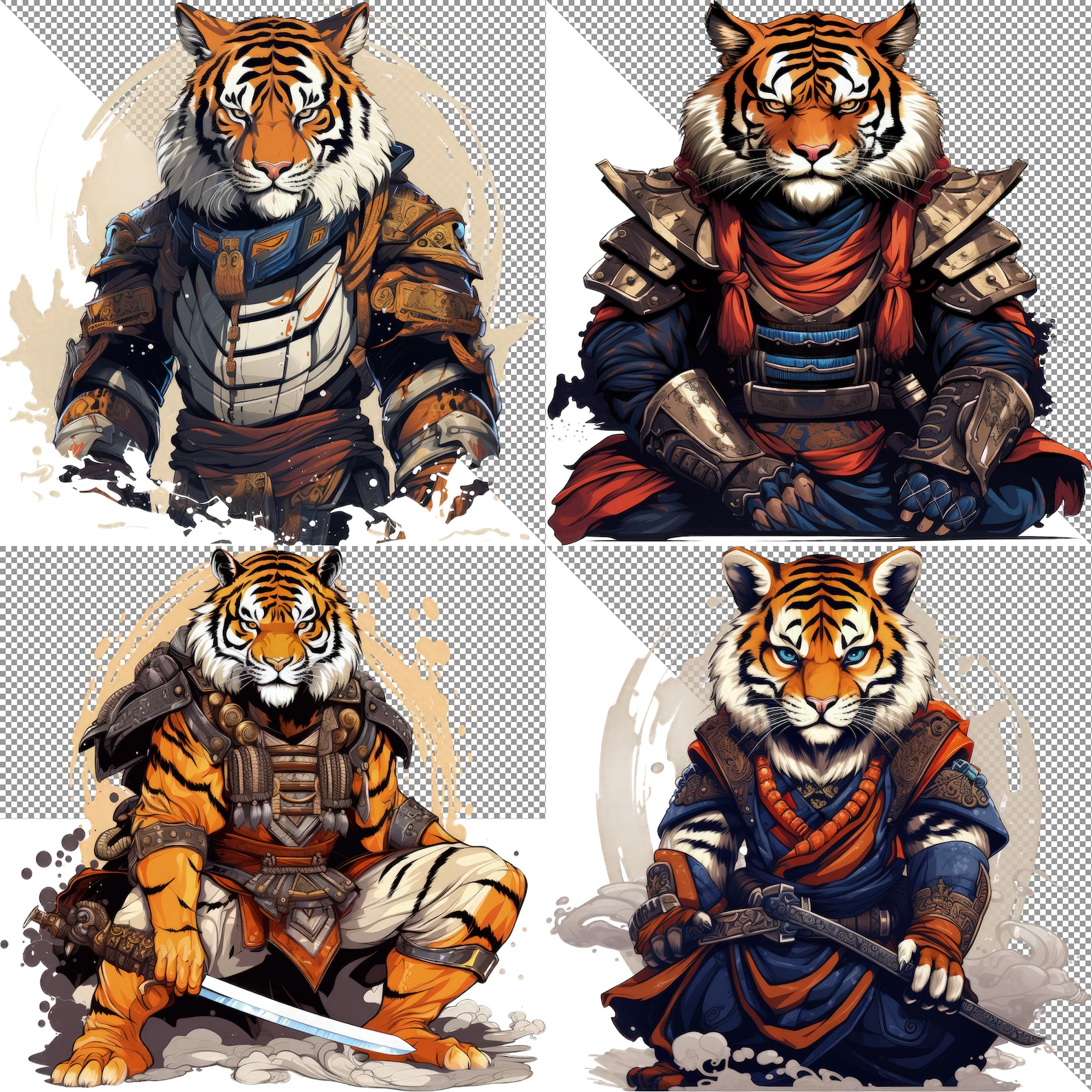 Tiger in Samurai Armor Cartoon Vectorferocious Tiger in - Etsy