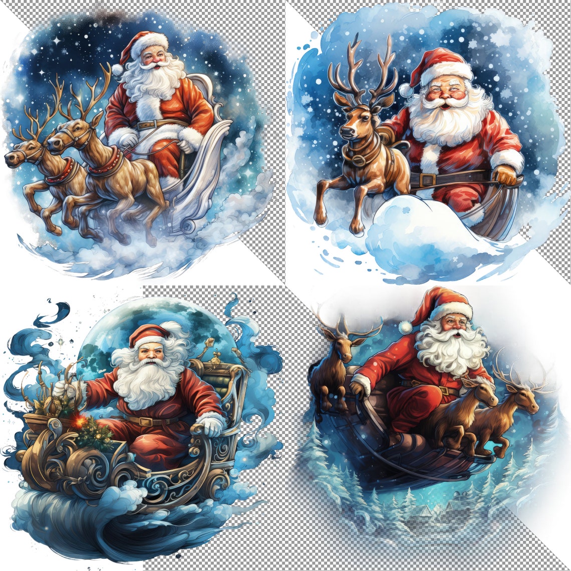 Santa's Sleigh Clipart, Festive Holiday Clipart, Santa's Sleigh, Xmas ...