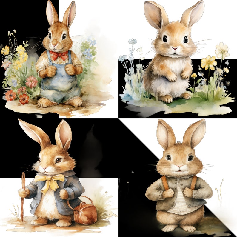 Beatrix Potter Style Thoughtful Rabbit PNG Clipart,vintage Bunny ...