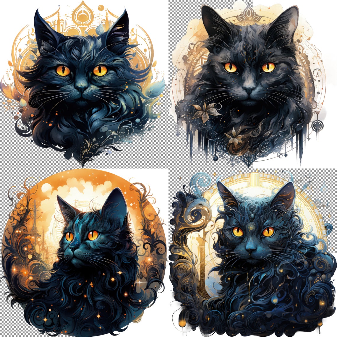 The Witch's Cat Clipart,the Witch's Cat Clipart, Halloween Decor ...