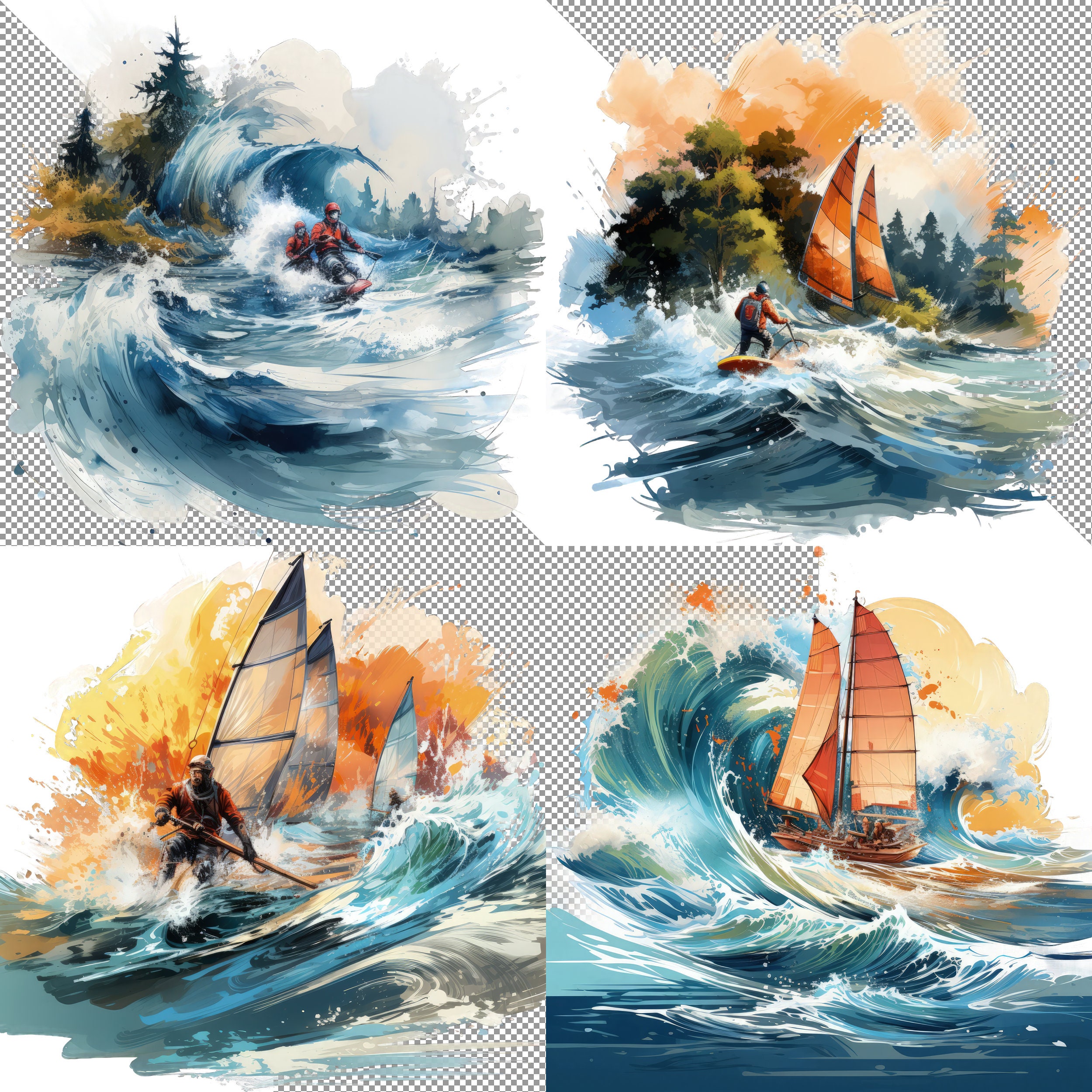 Wild Windsurfing Clipart, Digital Sticker for Dashboard, Surfing Decor ...