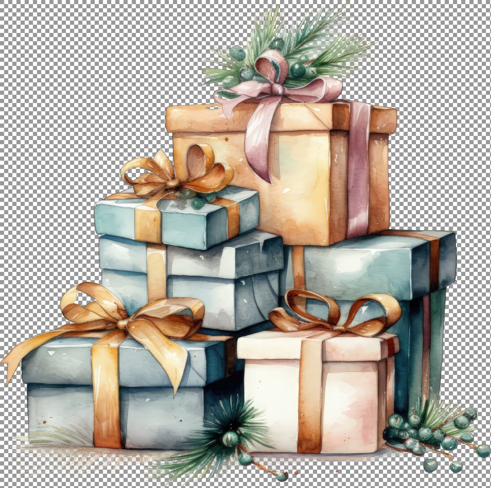 Christmas Presents Clipart, Holiday Festive Clipart, Birthday Gifts PNG ...