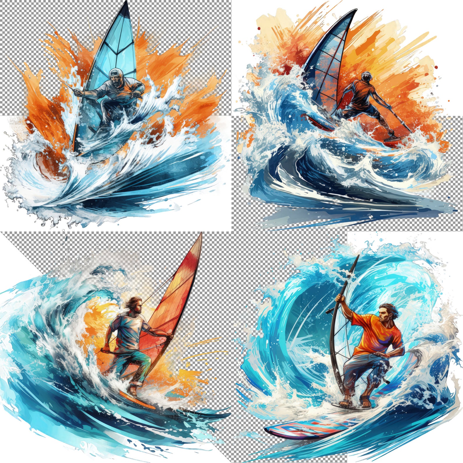 Windsurfing Wonders Clipart, Windsurfing Adventure, Beach Fun Clipart ...
