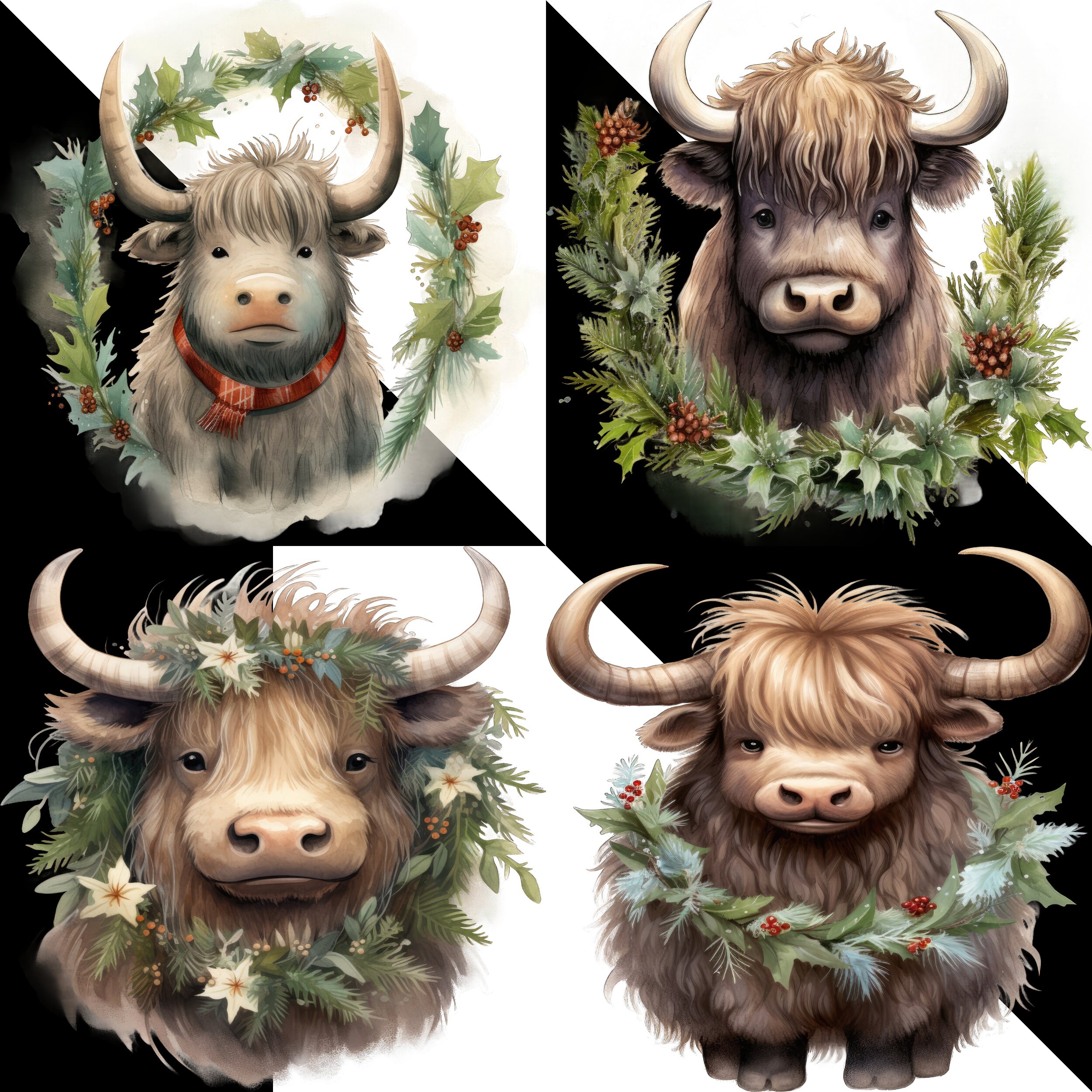 Christmas Festive Yak PNG Clipart Cute Yak Christmas - Etsy