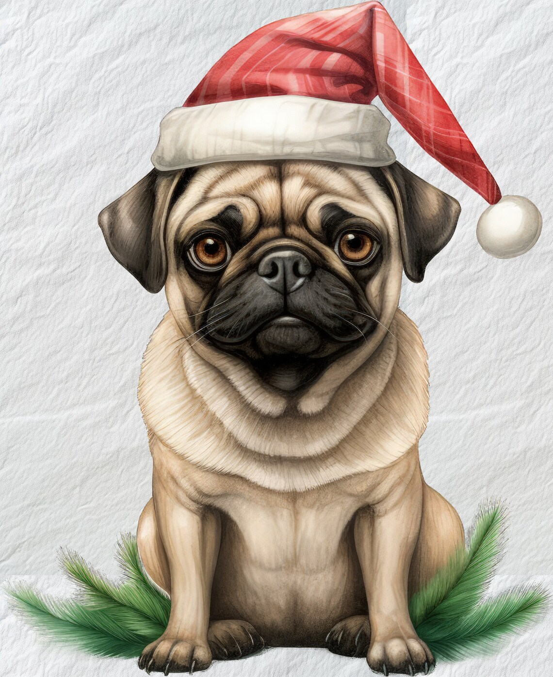 Festive Pug Elf Ears Clipart, Christmas Dog, Festive Pet Art, Pug ...