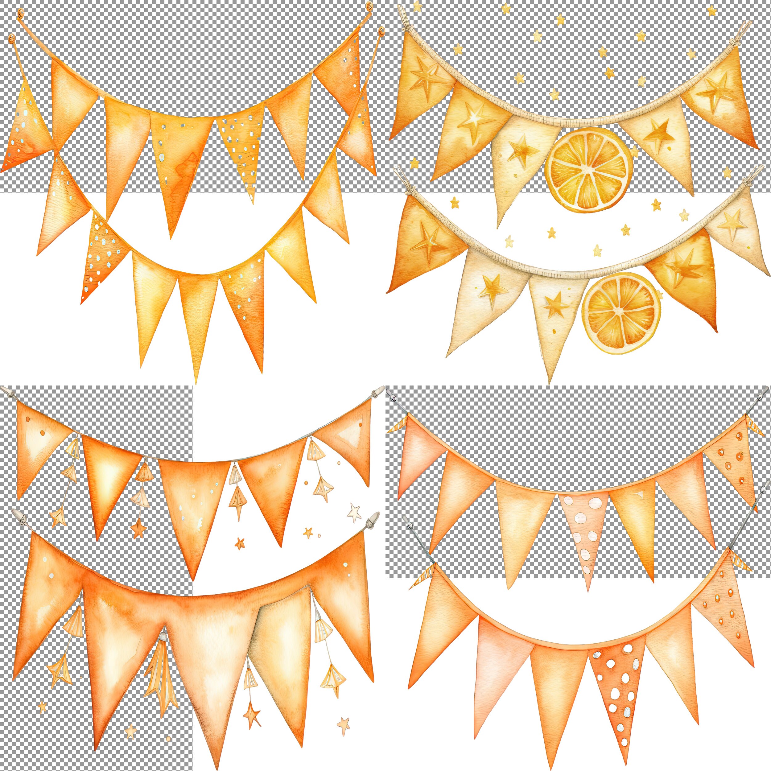 Orange Baby Birthday Bunting Clipart Pastel Watercolor Print - Etsy