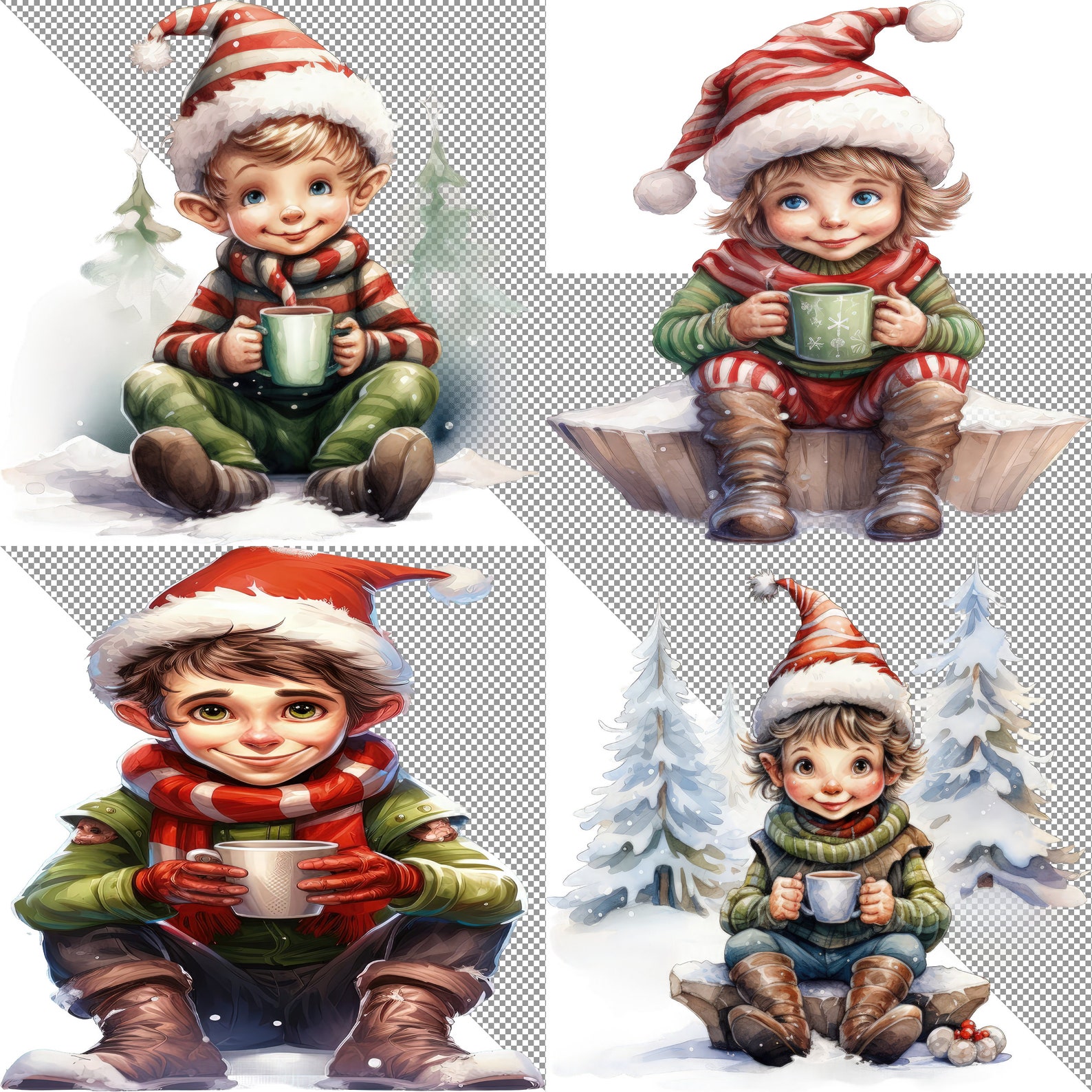 Elf Clipart, Christmas Clipart, Christmas Elf Enjoying Hot Chocolate ...