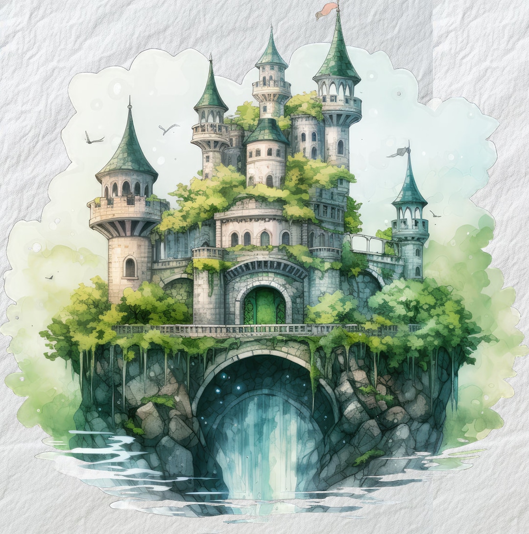 Floating Castle Realm, Fantasy Kingdom Decor, Hand-painted Castle in ...