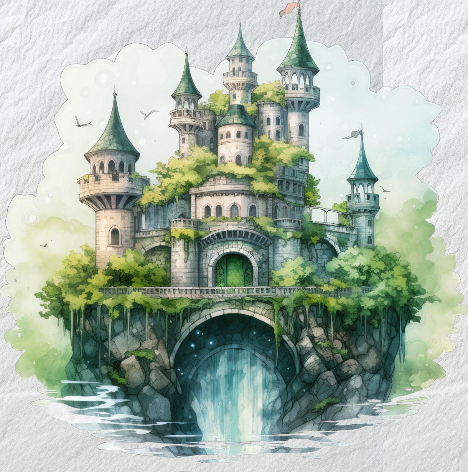 Floating Castle Realm, Fantasy Kingdom Decor, Hand-painted Castle in ...
