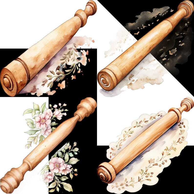 Vantage Rolling Pin Watercolor PNG Clipart, Baking Tools Illustration ...